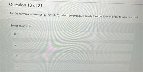 Solved Question Of In Excel The Formula Sumifs Chegg
