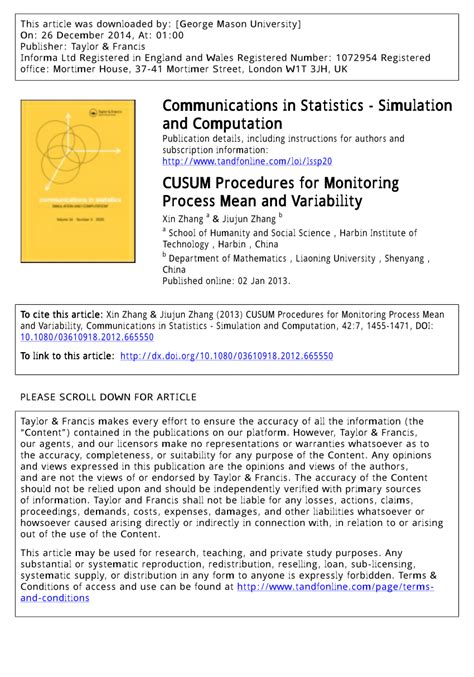Pdf Cusum Procedures For Monitoring Process Mean And Variability