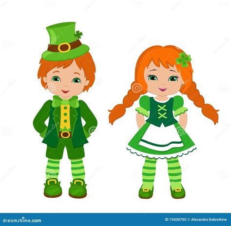 Мальчик и девушка в ирландских костюмах St Patrick S дня Иллюстрация