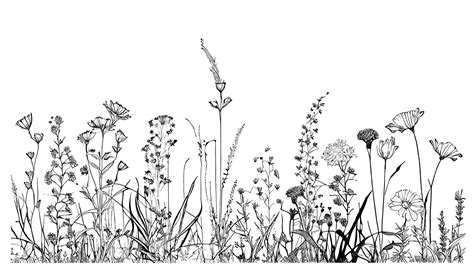 Premium Vector Beautiful Wild Flowers In The Field Hand Drawn Sketch