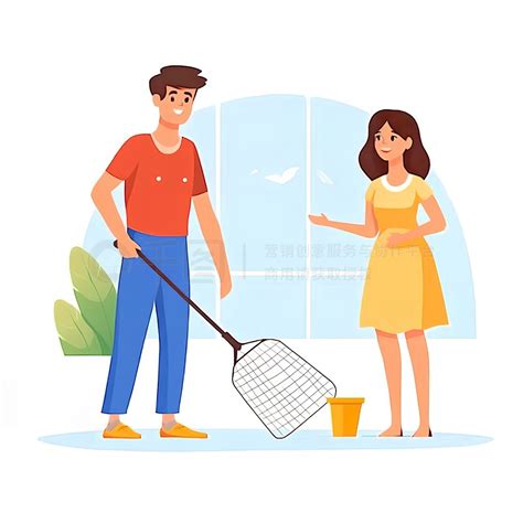 男女互动ai数字艺术 Cleaning简约卡通风男女互动苍蝇拍轻松愉快插画 Ai平面元素免费下载png格式4096像素编号71492358 千图网
