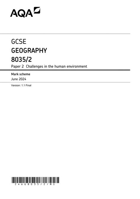AQA GCSE GEOGRAPHY Paper 1, 2 and 3 JUNE 2024 QUESTION PAPERS AND MARK ...