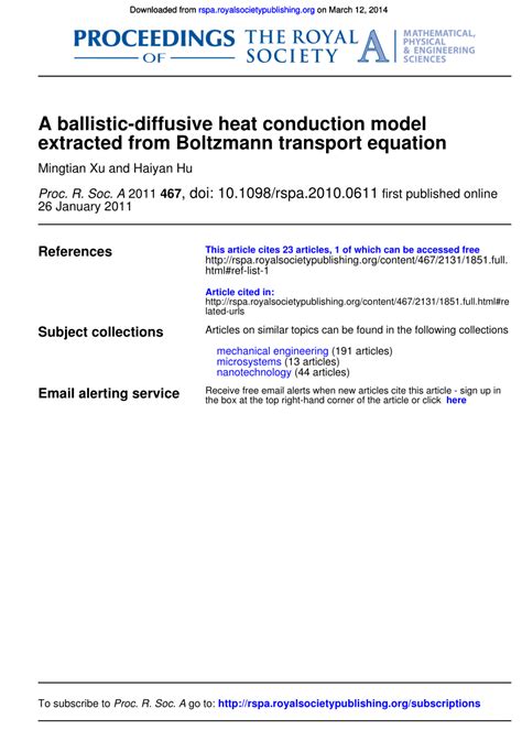 Pdf A Ballistic Diffusive Heat Conduction Model Extracted From Boltzmann Transport Equation