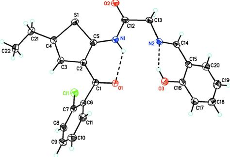 Ortep Drawing Of C 22 H 19 N 2 O 3 Scl Showing The Labeling Scheme Of