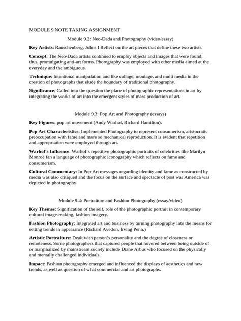 Module 9 Note Taking Assignment Pdf The Arts
