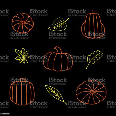 검은 색 배경에 호박과 밝은 벡터 그림 할로윈 윤곽선 도면입니다 10월에 대한 스톡 벡터 아트 및 기타 이미지 10월 가을 개체 그룹 Istock
