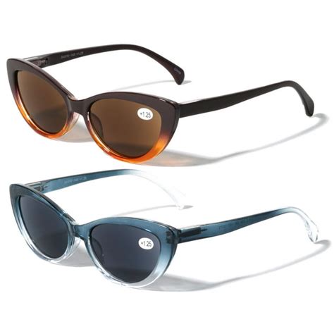 2 Pairs Of Women Cateye Outdoor Reading Sunglasses Tinted Readers