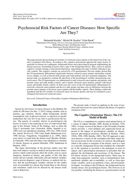 Pdf Psychosocial Risk Factors Of Cancer Diseases How Specific Are They