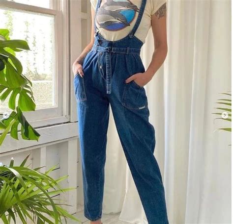 Rare Jumper 80s Vintage Ideas Denim Sleeveless Jumpsuit Medium Snaps