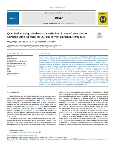 PDF Quantitative And Qualitative Characterization Of Mango Kernel