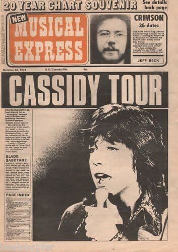 David Cassidy Tour Poster Size Nme Cover 1972 Cuttingclipping