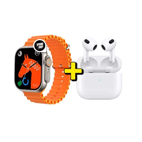 Reloj Smartwatch Más Audífonos Inalámbricos Bluetooth Combo Naranja