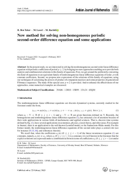 Pdf New Method For Solving Non Homogeneous Periodic Second Order Difference Equation And Some
