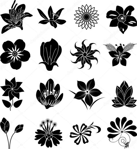 Conjunto De ícones De Silhueta Flor — Vetor De Stock © Sdp Creations