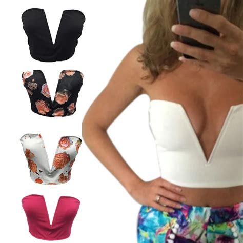 2017 Sexy Deep V Tops Womens Plunge Bustier Bra Crop Tops Blouses