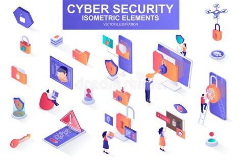 Cyber Security Bundle Of Isometric Elements Stock Illustration Illustration Of Design Cyber