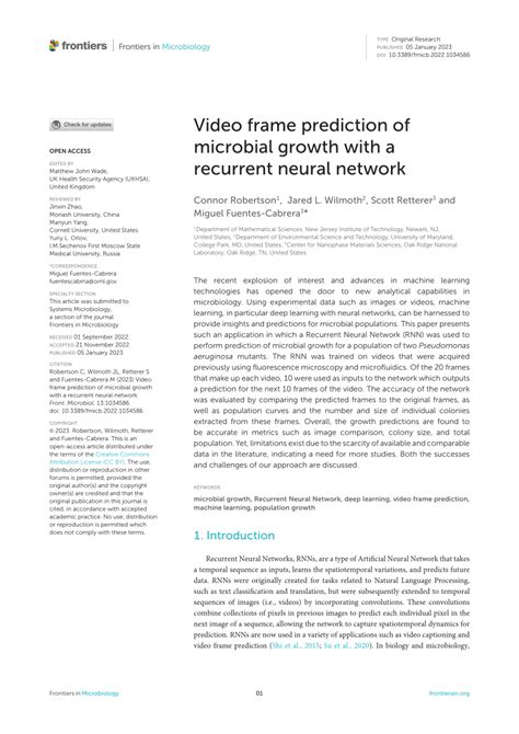 pdf video frame prediction of microbial growth with a recurrent