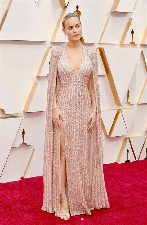 Brie Larsons Celine Cape Dress Oscars 2020 Photos Ps Fashion