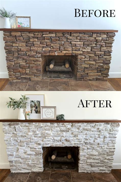 Diy Whitewashed Stone Fireplace Makeover Stone Fireplace Makeover
