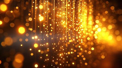 Golden Particles Falling Dark Background Celebration Atmosphere Stock