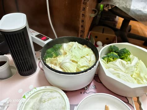 我就問 誰家一邊煮火鍋一邊吹電暖器的 有啊！我家啊 慢條斯理的先把白飯熱好，趁空檔洗菜、備菜，調個沙茶湯頭，飲料可樂倒上，等火鍋湯滾就可以開飯