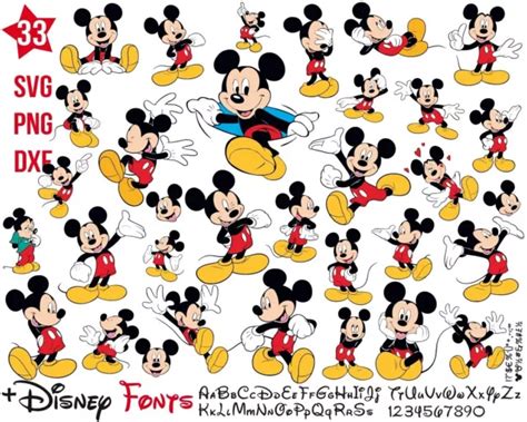 33 Mickey Mouse Svg Bundle Disney Font Svg For Cricut Eur 383