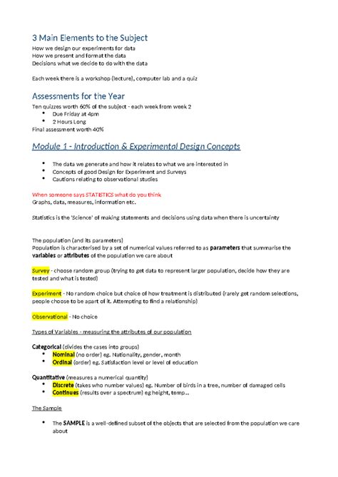 Module Notes Summary Design Data And Decisions Main Elements To The Subject How We