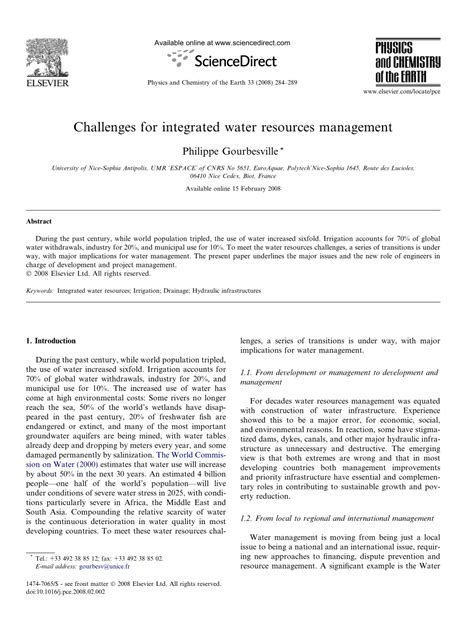 Pdf Challenges For Integrated Water Resources Management