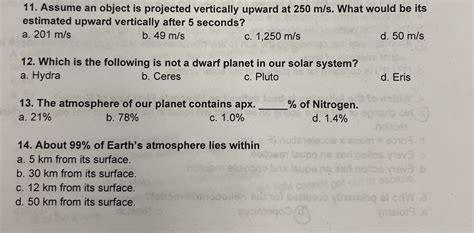 Solved 11 Assume An Object Is Projected Vertically Upward