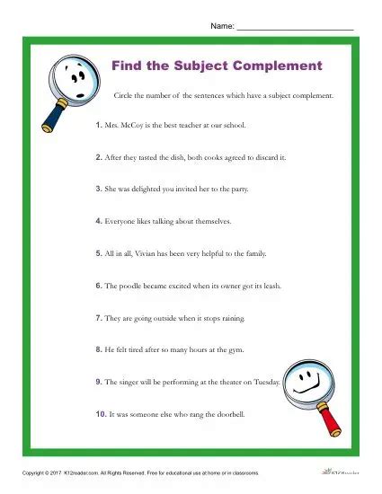 Choose The Sentence That Has A Subject Complement Worksheets Library