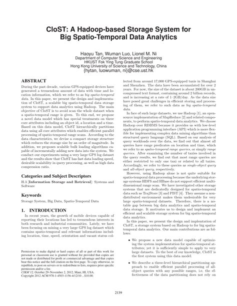Pdf Clost A Hadoop Based Storage System For Big Spatio Temporal Data