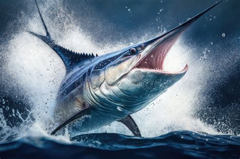 Close Up Of Marlin Jumping Out Of The Water With Its Swordfishlike