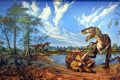 T Rexes And Triceratops Carcass By Michael Skrepnick R Paleoart