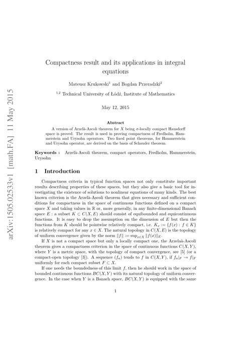 Pdf Compactness Result And Its Applications In Integral Equations