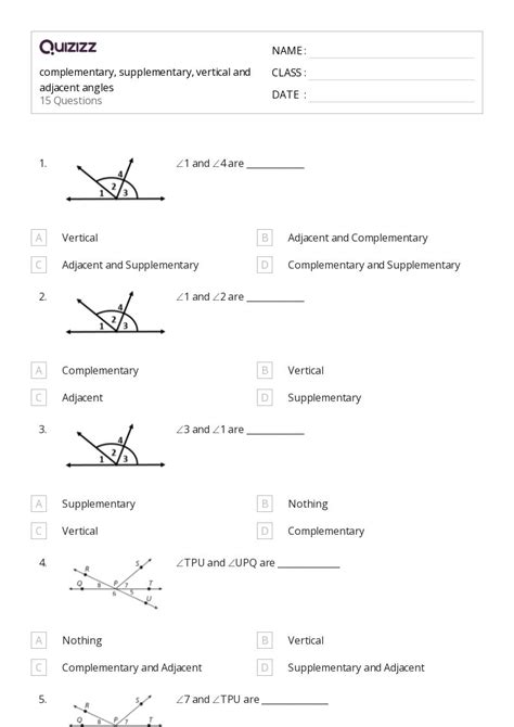 50 Complementary Supplementary Vertical And Adjacent Angles