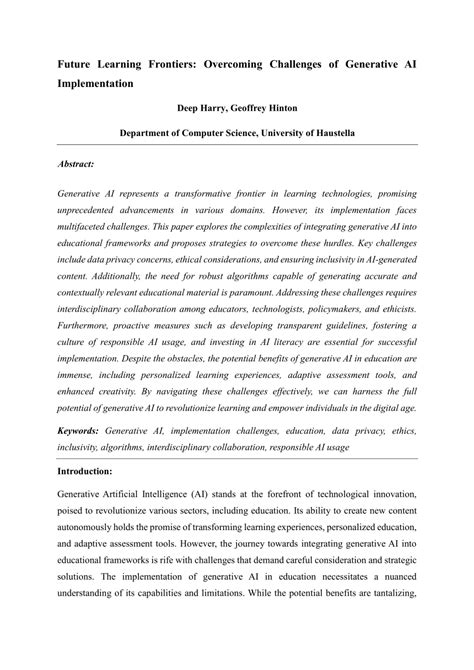Pdf Future Learning Frontiers Overcoming Challenges Of Generative Ai
