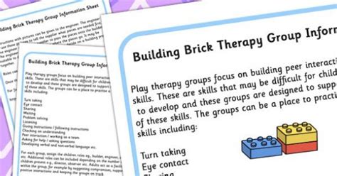Building Brick Therapy Group Information Sheet Lego Group Discussion