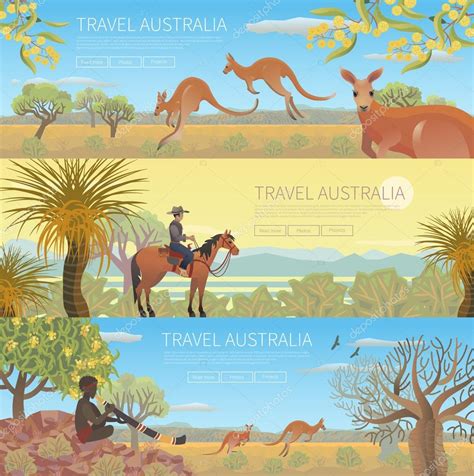 Set Of Australian Travel Posters Stock Vector AnnaReichel 123535006