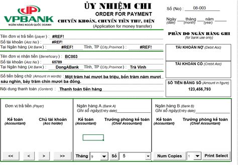 Mẫu giấy ủy nhiệm chi ngân hàng VP Bank