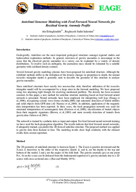 Pdf Anticlinal Structure Modeling With Feed Forward Neural Networks For Residual Gravity