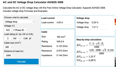 voltage drop formula for cables