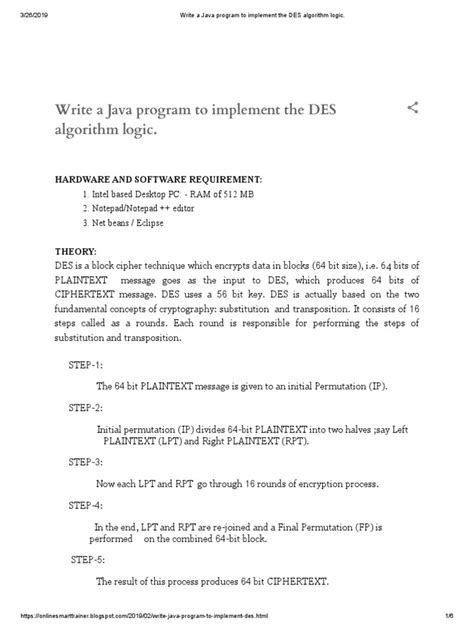 write a java program to implement the des algorithm logic pdf