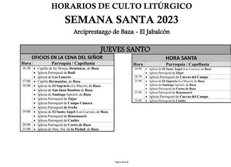 Horarios Del Triduo Pascual En Als Parroquias Del Arciprestazgo De Baza