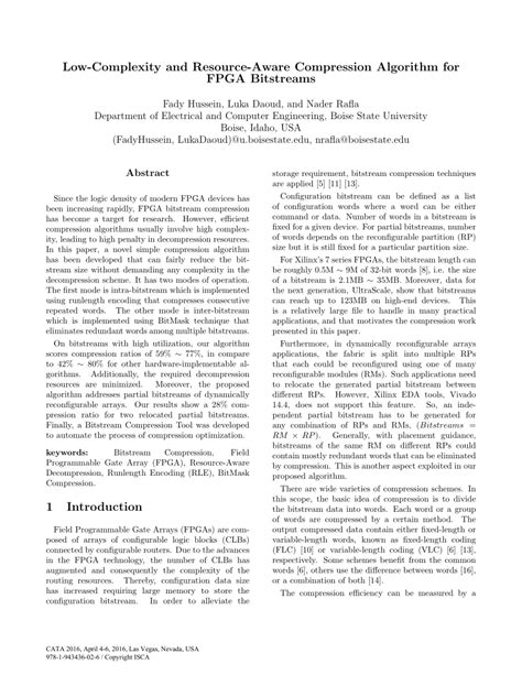 Pdf Low Complexity And Resource Aware Compression Algorithm For Fpga