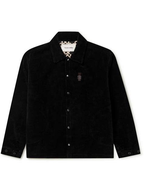 Story Mfg Worf Logo Embroidered Organic Cotton Velvet Shirt Jacket