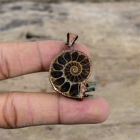 Ammonite Fossil Pendant Electroformed Copper Pendant Gemstone Pendant