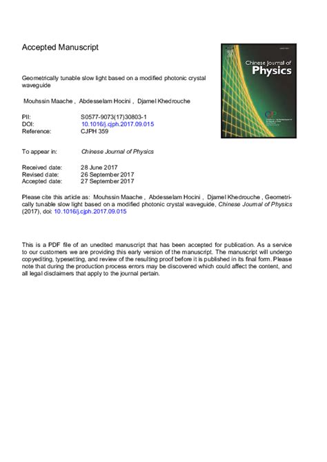pdf geometrically tunable slow light based on a modified photonic