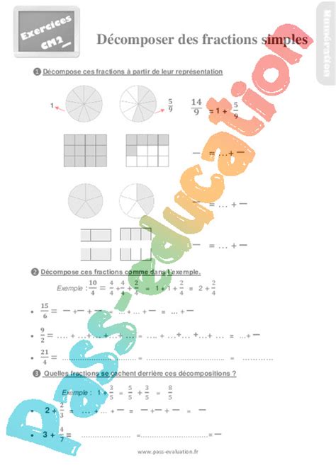Décomposer Les Fractions Simples Au Cm2 Evaluation Et Bilan Avec Le Corrigé Cycle 3 Pdf à