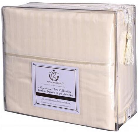 Royal Bedding Bamboo Collection Damask Stripe 2500 Beige Bed Sheet