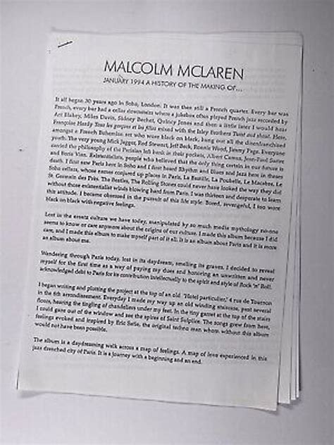 Malcolm Mclaren Sex Pistols Press Release 1994